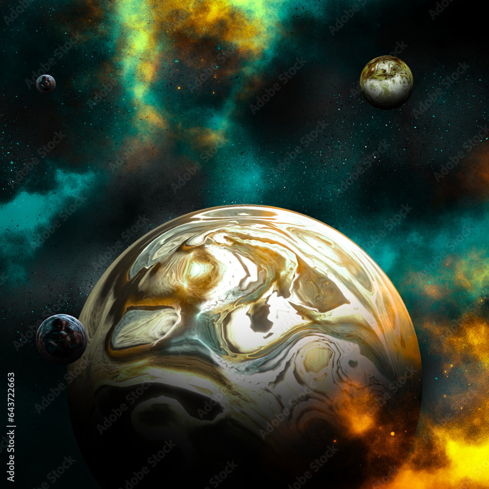 3d space background with fictional planets and nebula Stock ...