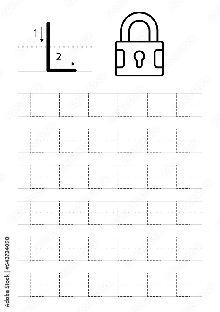 Printable letter L alphabet tracing worksheet Stock Vector | Adobe Stock