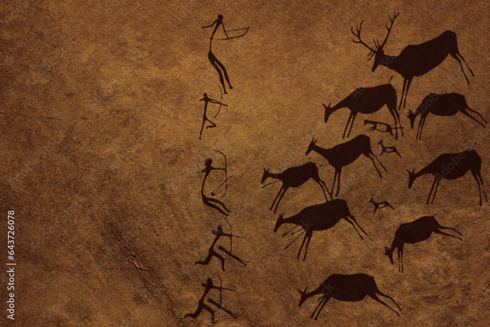 Cave art seamless pattern made of ancient wild animals, horses and ...