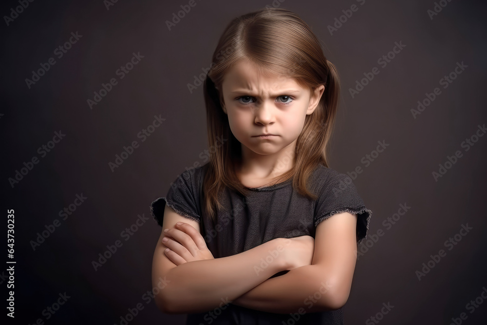 Kleines Mädchen mit verschränkten Armen und enttäuschtem ...