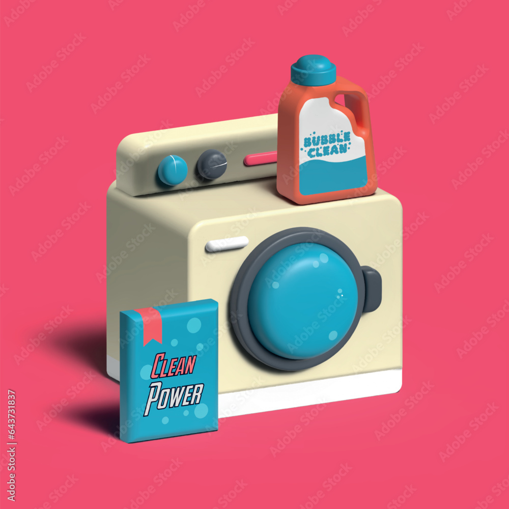3D cartoon washing machine Stock Vector | Adobe Stock