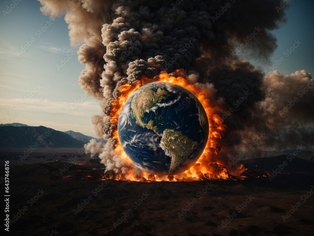 Planet earth on fire, globe on fire, earth burning, Stock Illustration ...
