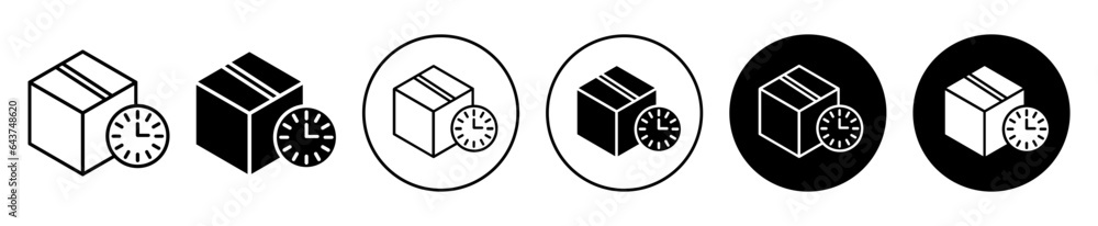 Delivery delay icon set. faster order shipping vector symbol. instant ...