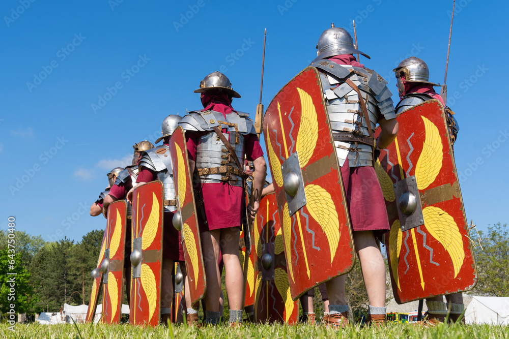 Poster Roman legionnaires in full armor arranged in formation – Wall ...