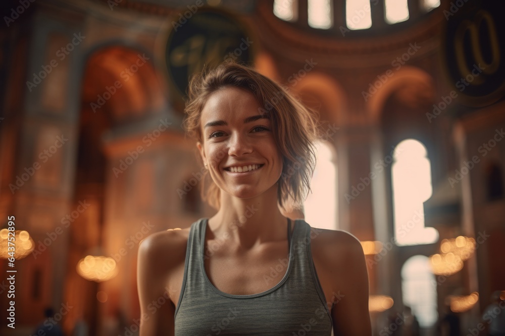 Medium shot portrait photography of a satisfied girl in his 30s wearing ...