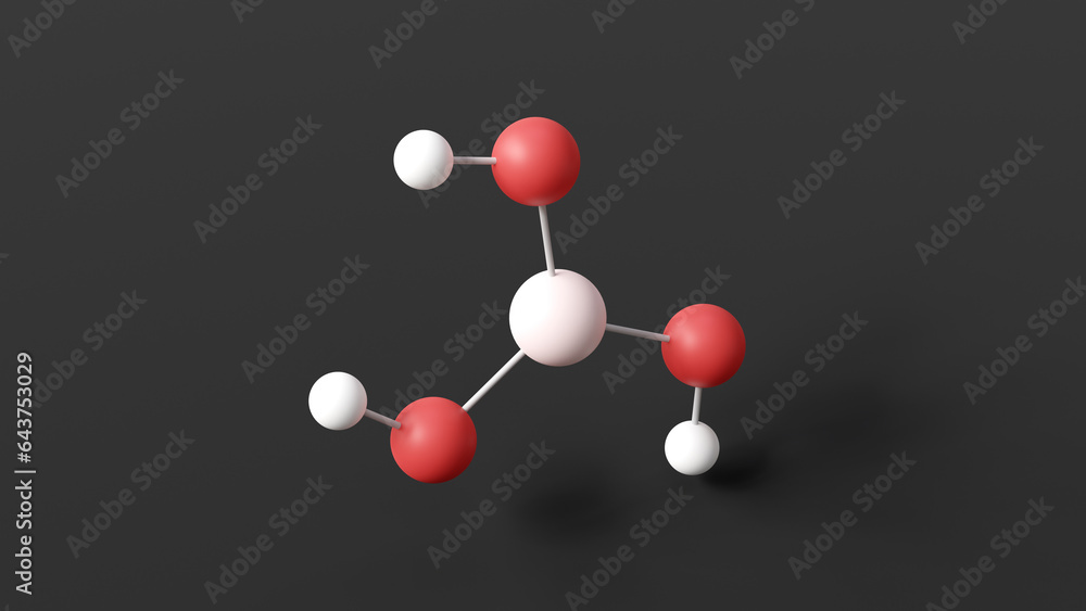 boric acid molecule, molecular structure, orthoboric acid, ball and stick 3d model, structural ...
