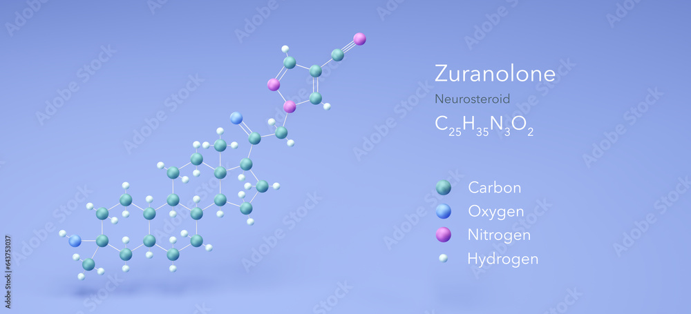 ภาพประกอบสต็อก zuranolone molecule, molecular structures, neurosteroid ...