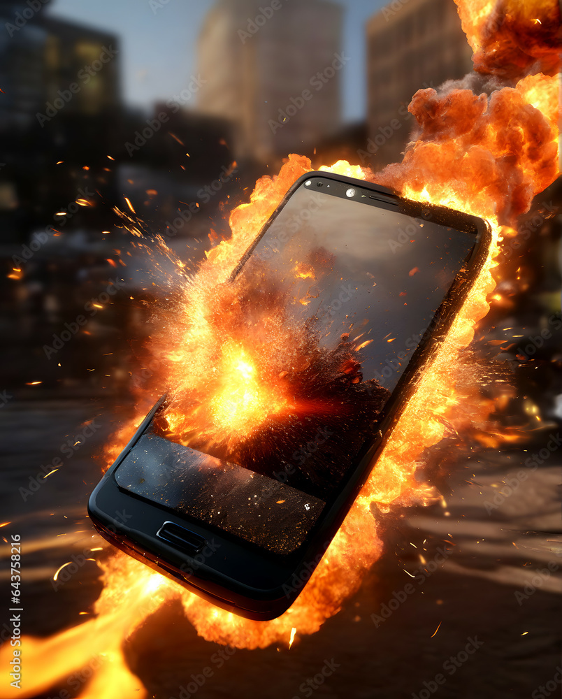 Lithium battery explosion in smartphone - ai generated illustration ...