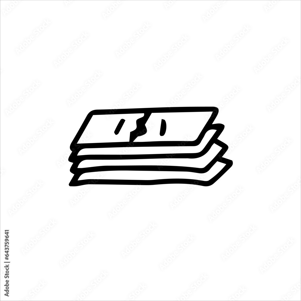 Stack of paper money. Vector doodles hand-drawn isolated. Black and ...