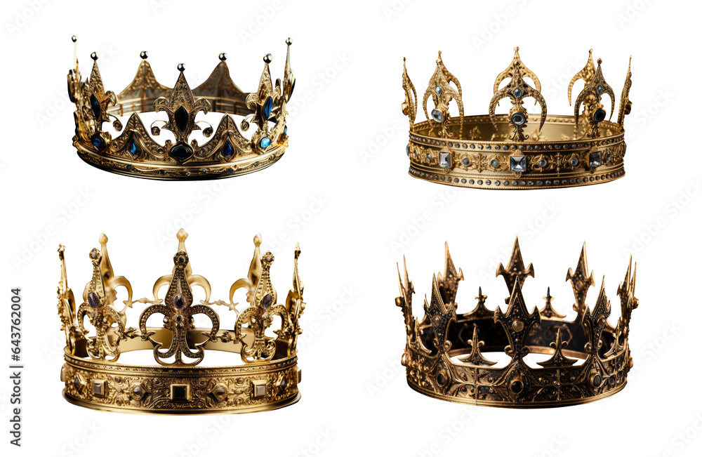 collection of fantasy medieval golden crowns set. transparent PNG ...