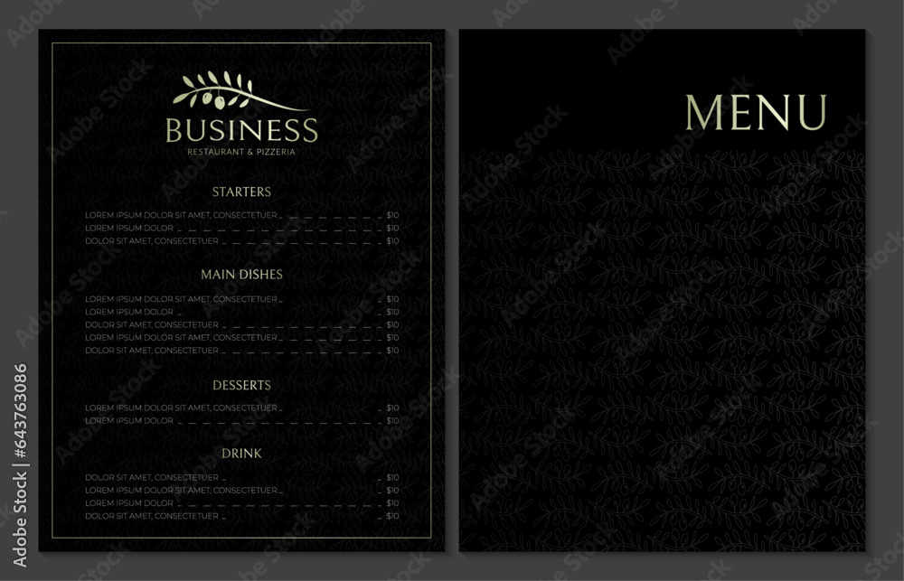 Elegant Menu Design for Italian Style Restaurant in Black Color with ...