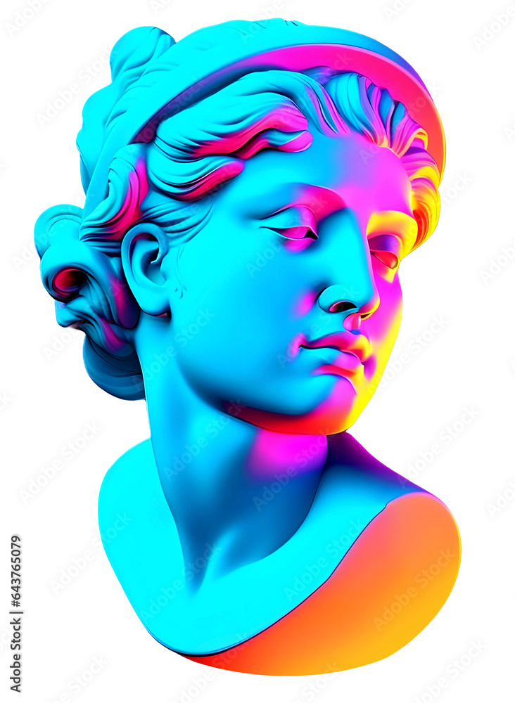 3d neon female greek bust of ancient greek woman. Modern art, isolated ...
