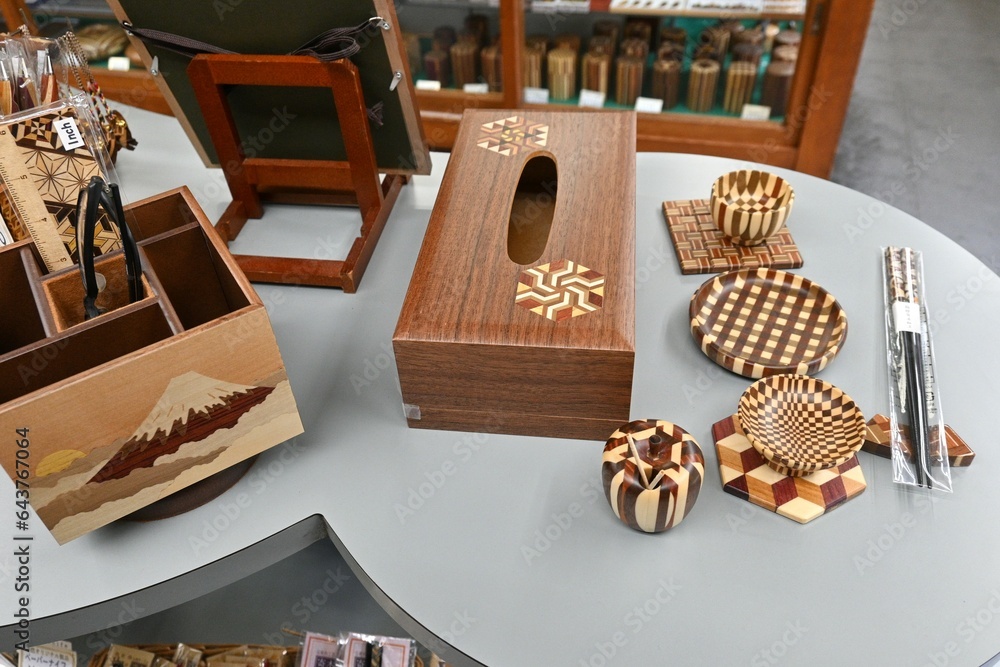 Traditional Japanese craft 'Hakone Marquetry' (Hakone-Yosegi-Zaiku ...
