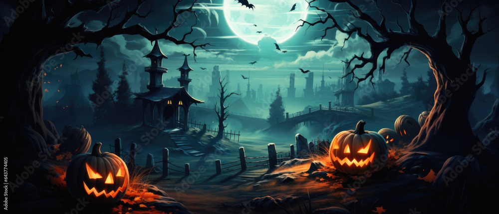 Happy Halloween background spooky scene, creepy dark night with moon ...