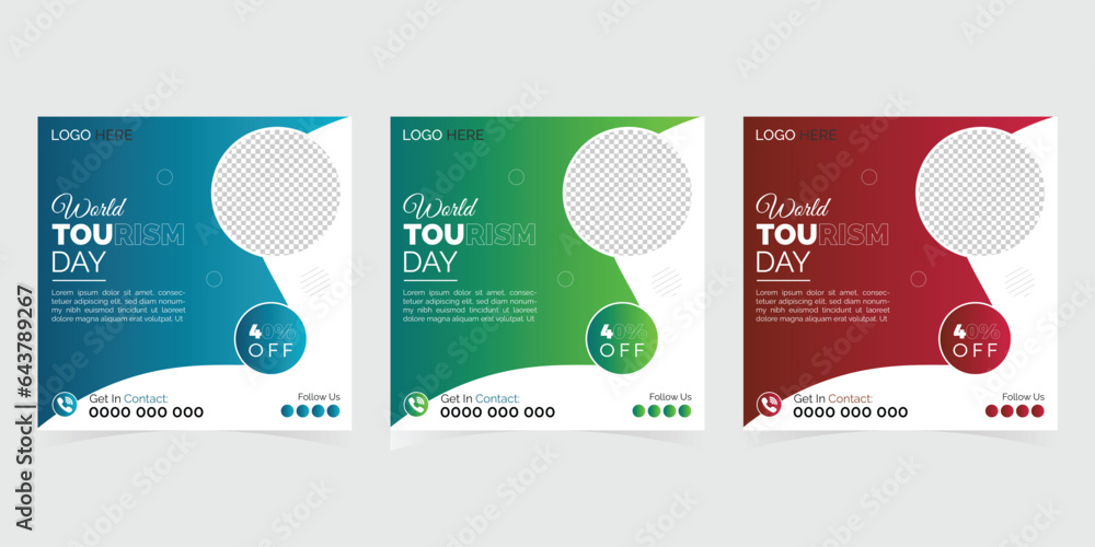 World Tourism Day social media post design template. 27 September world ...