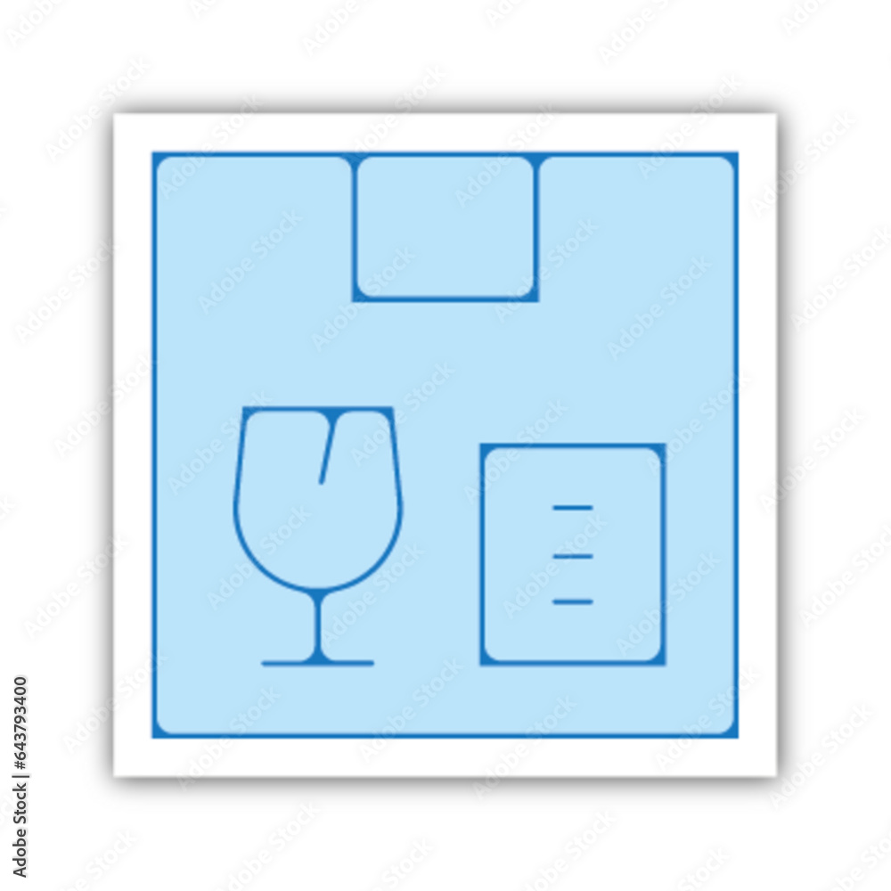 Pictogramme icones et logo colis attention fragile bleu relief Stock ...