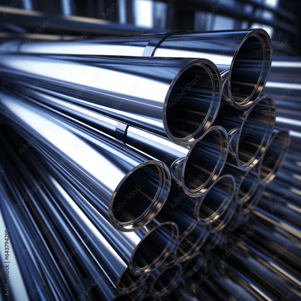 Fondo con detalle y textura de varios tubos metalicos de acero cromado con relfejos de luz Stock ...