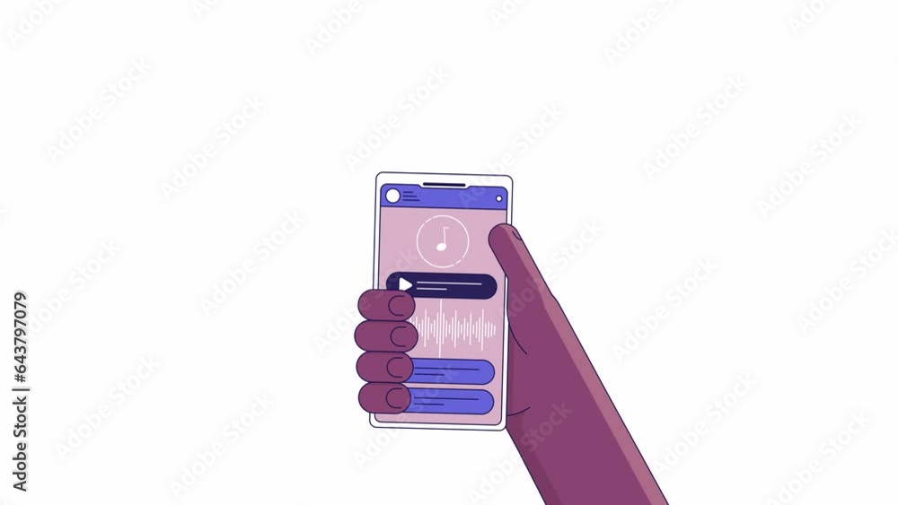 Video Stock Holding phone with player app line 2D character hand ...