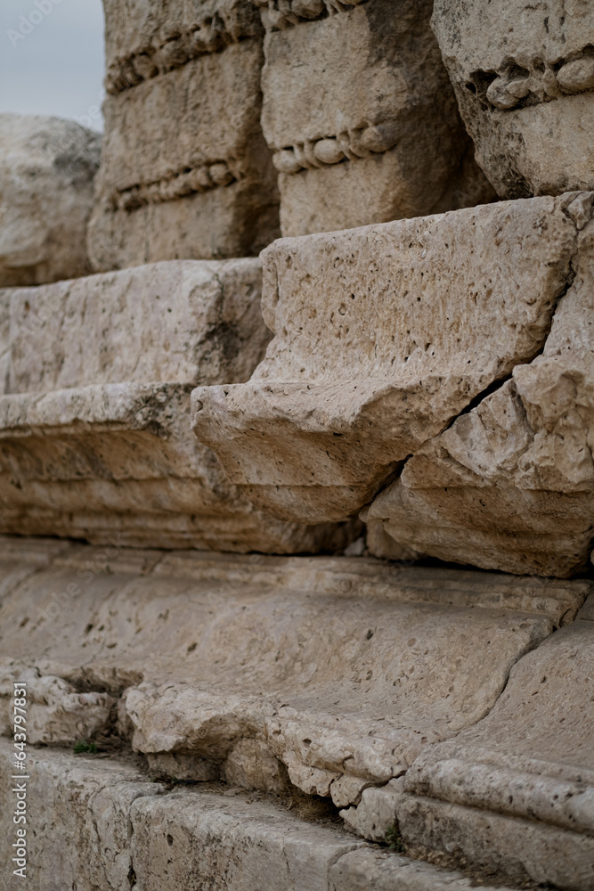 Closeup of the Roman architecture at the Amman Citadel in Jordan. The ...