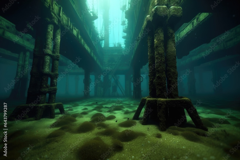 underwater view of oil rig footings and supports Stock Photo | Adobe Stock