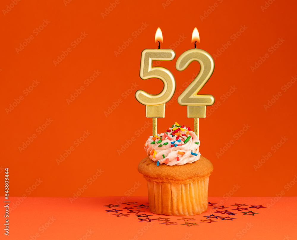 Number 52 candle - Birthday card design in orange background Stock ...