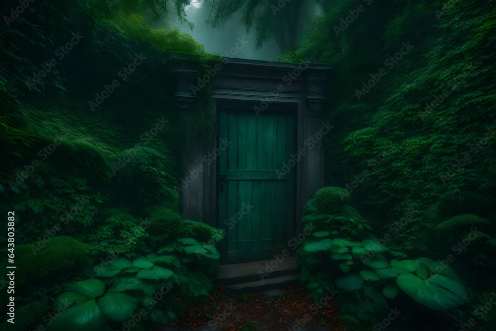 A Mysterious Door Hidden Behind A Lush Shrub In The Garden Of Songville