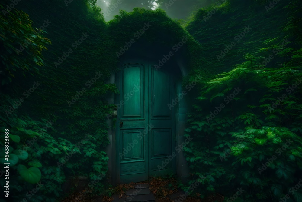 A Mysterious Door Hidden Behind A Lush Shrub In The Garden Of Songville