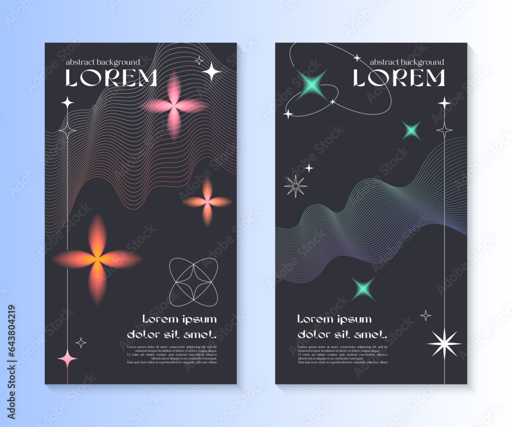 Vector insta story cosmic templates with linear shapes,blurred sparkles ...