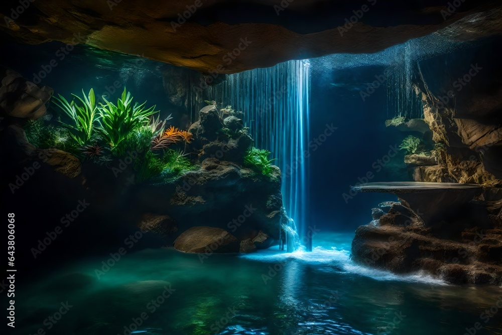 cave, waterfall, aquatique, Natural and artificiel structure indoor ...