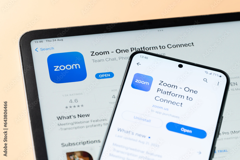 Zoom app on Ipados and google store Stock Photo | Adobe Stock