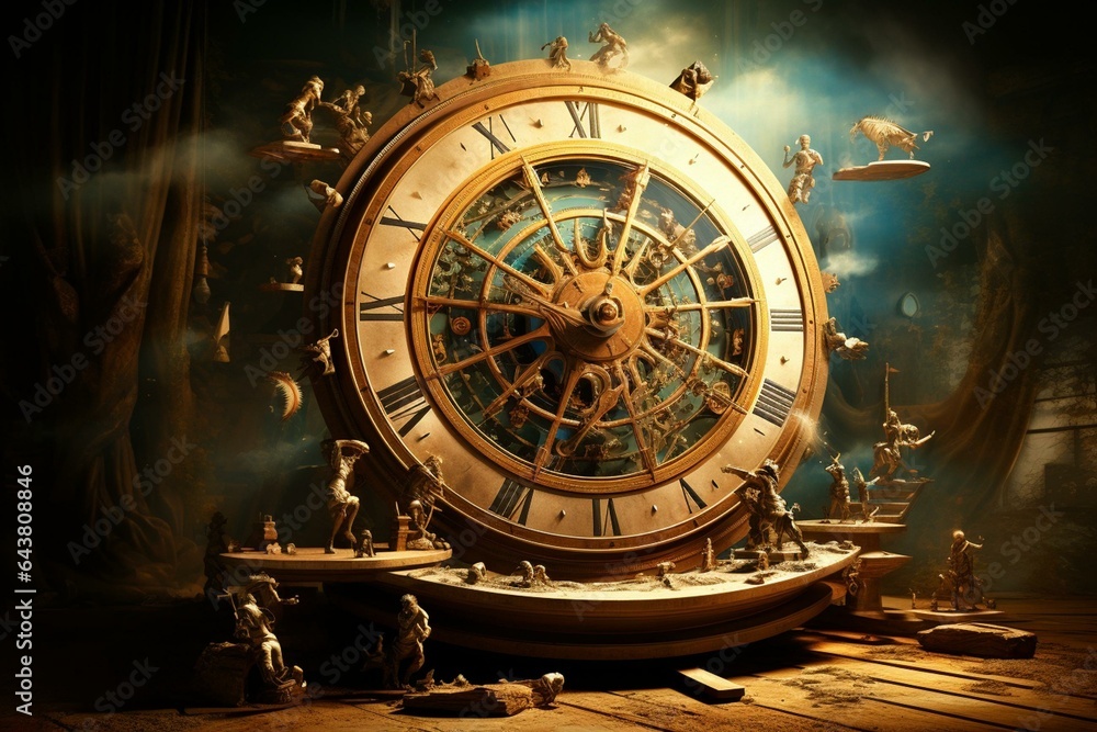 A portrayal of time depicted as a spinning wheel. Generative AI Stock ...