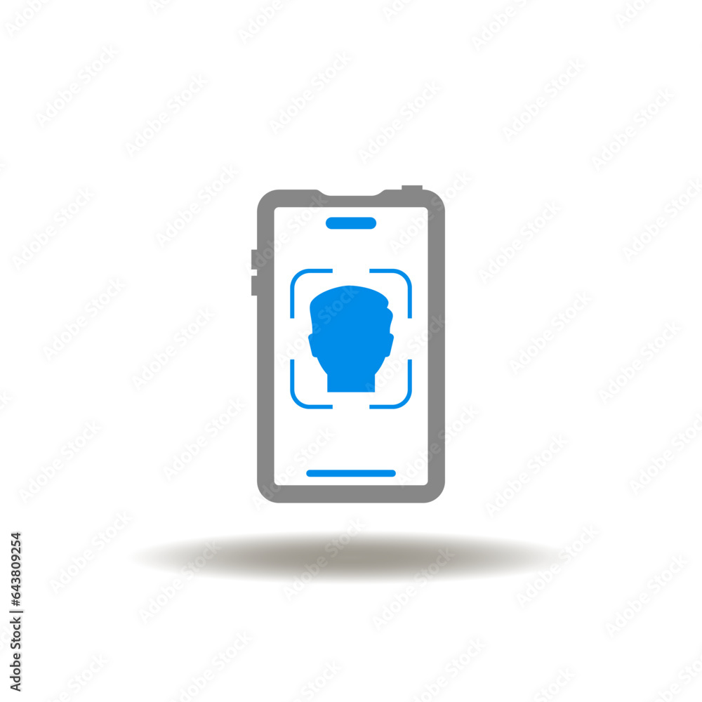Vector illustration of smartphone and face recognition process. Icon of ...