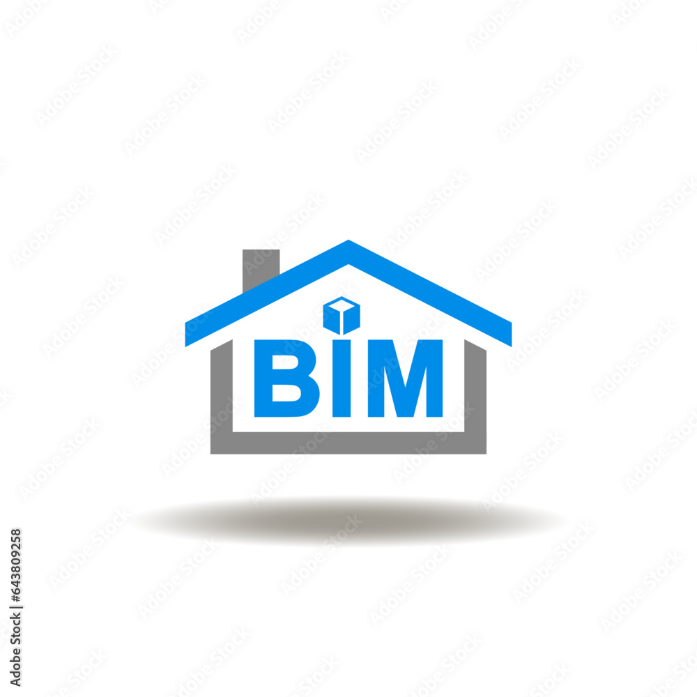 Vector illustration of house with BIM abbreviation. Symbol of BIM ...