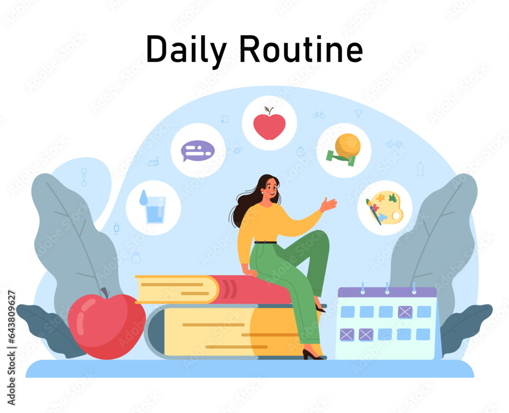 Female character daily routine and schedule. Active and healthy ...