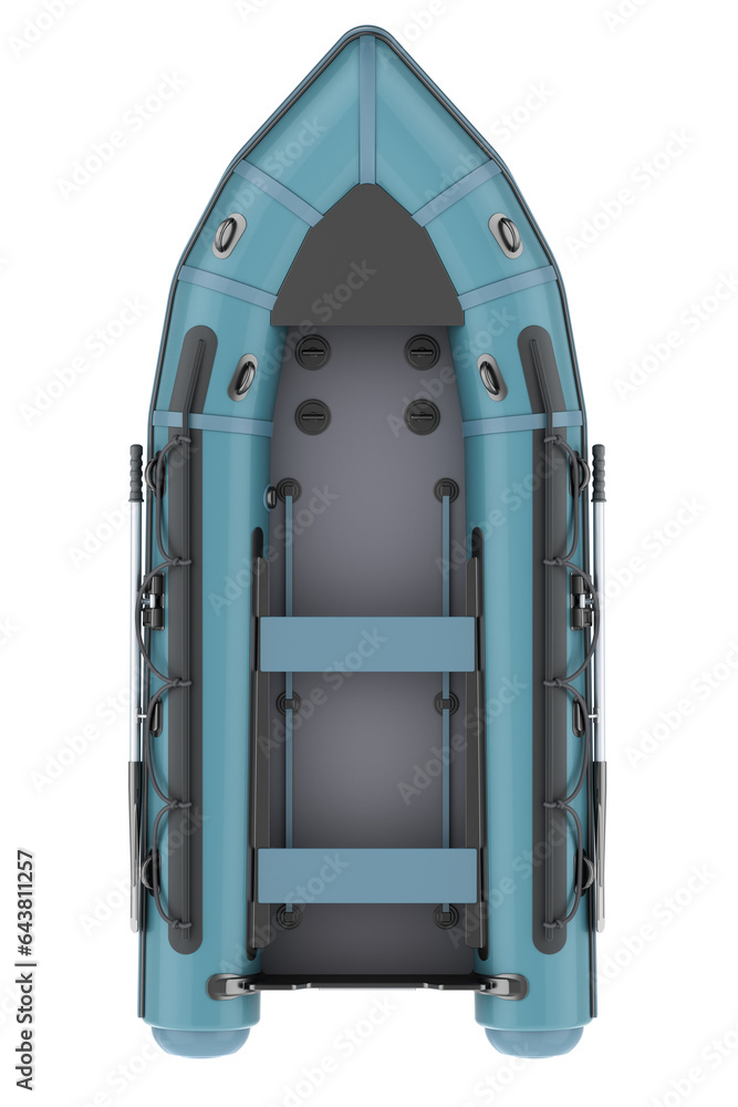Inflatable boat, lightweight boat, top view. 3D rendering isolated on ...