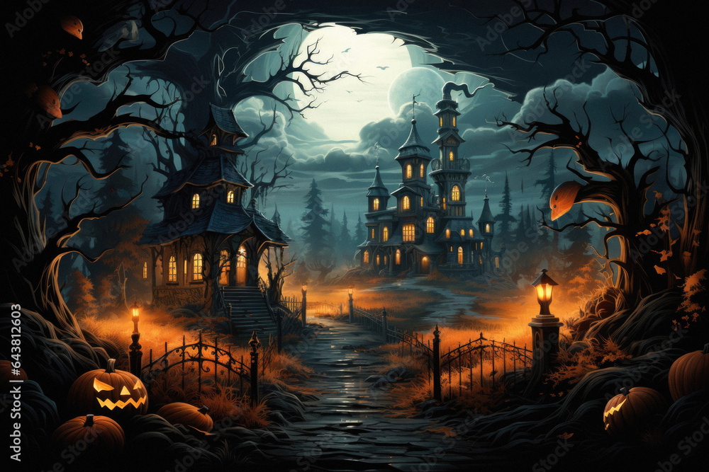 Happy Halloween background spooky scene, creepy dark night with moon ...