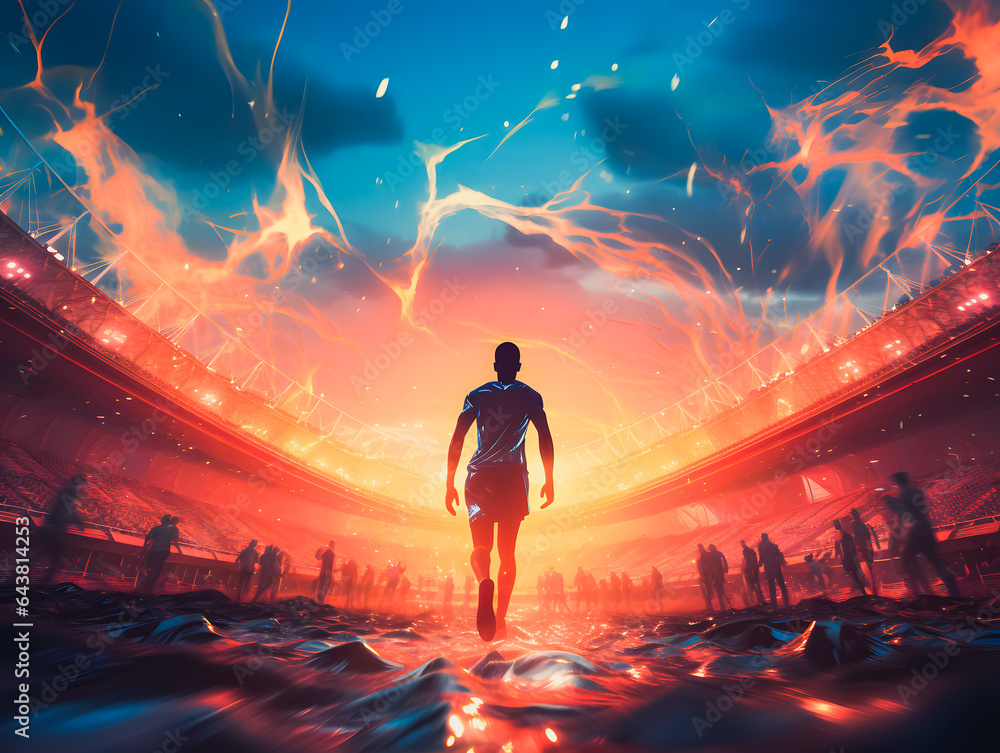 Silhouettes of athletes and sprinters running on the track at the ...