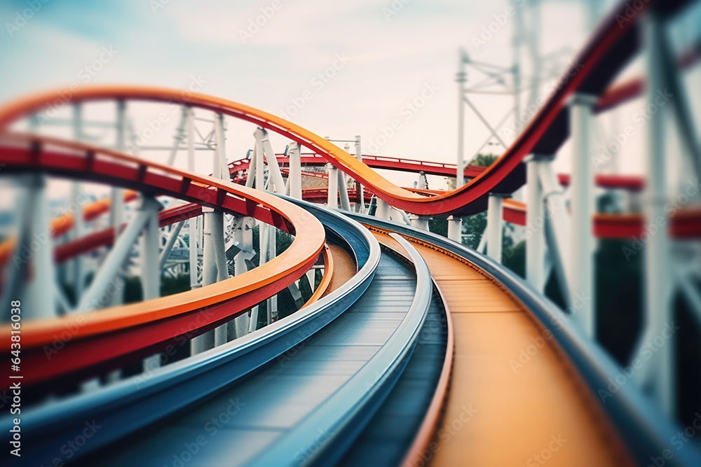 Roller Coaster in Motion - Thrill and Adrenaline, Soft Focus Background ...