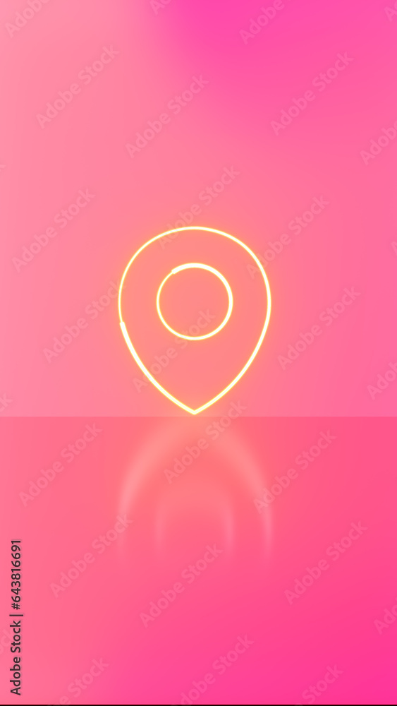 Neon location icon with reflection, on a vertical pink gradient ...