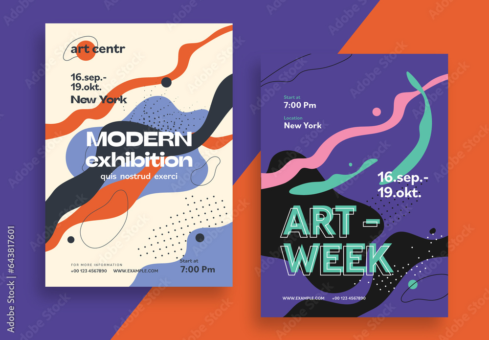 Modern Exhibition Posters with Abstract Shapes Stock Template | Adobe Stock