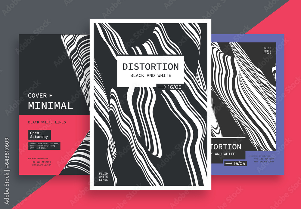 Minimal Abstract Posters Layout with Distortion Shapes Stock Template ...
