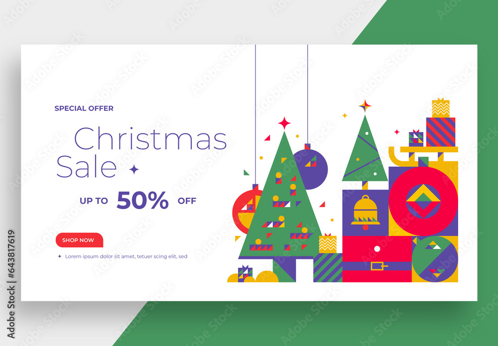Merry Christmas Banner with Holidays Elements Stock Template | Adobe Stock
