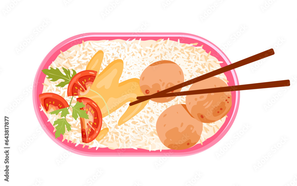 Lunch box with food and chopsticks vector illustration. Cartoon ...