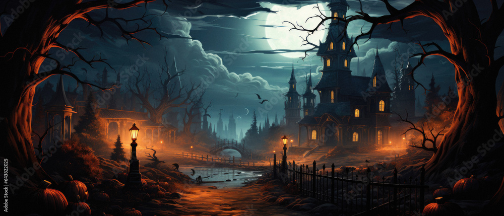 Happy Halloween background spooky scene, creepy dark night with moon ...