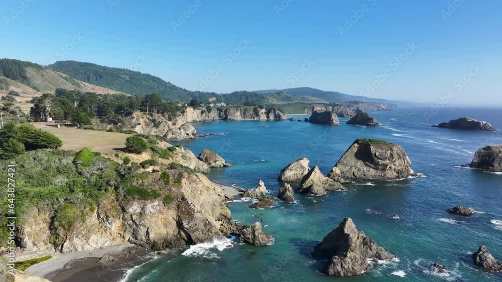 Aerial Mendocino northern California coastal shore islands 3. Pacific ...
