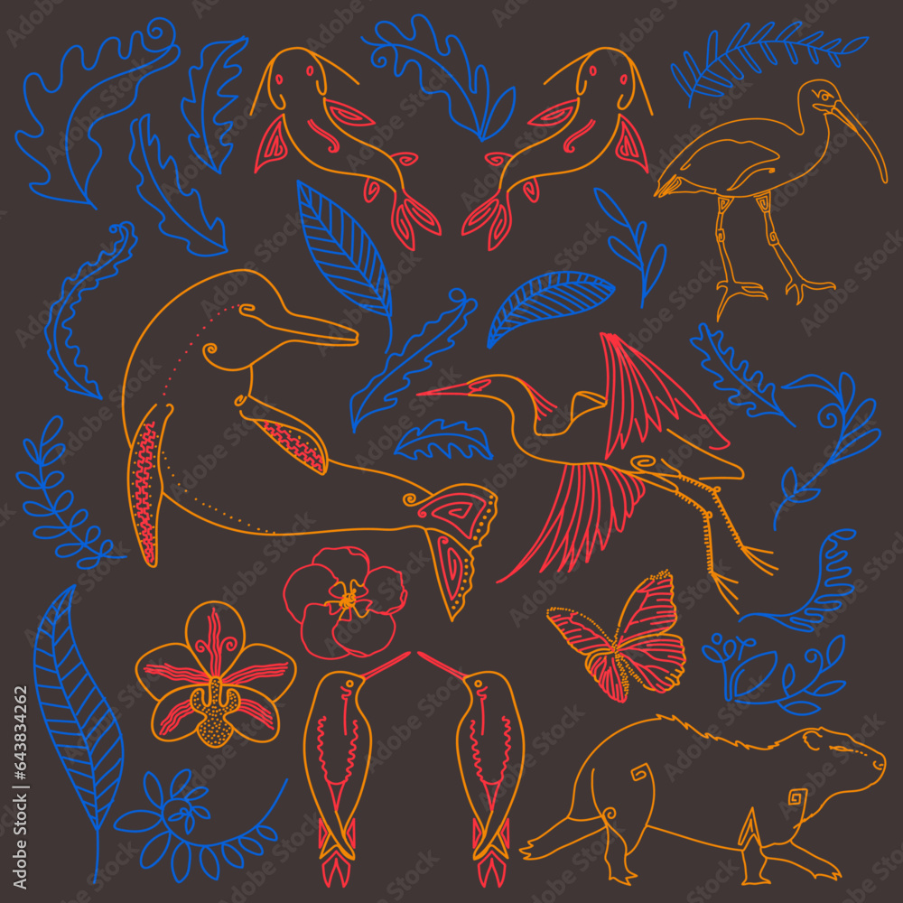 Latin American tropical animals decorative engraving shape pre ...