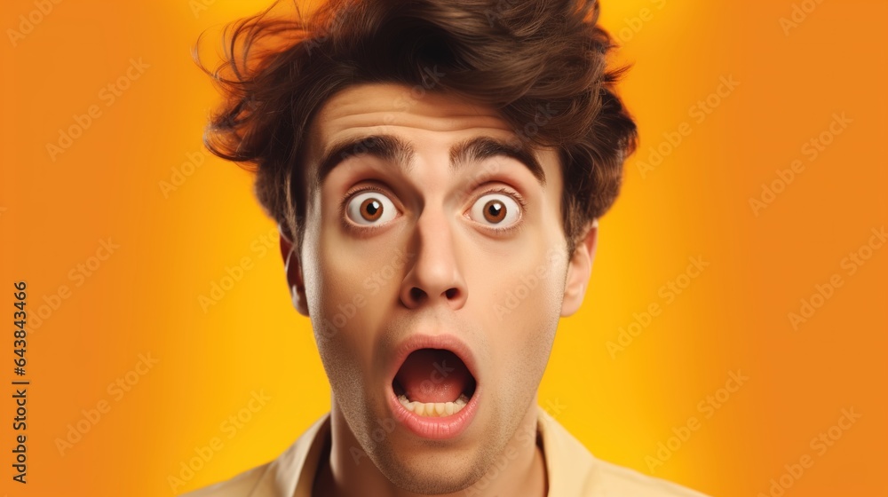 young man expressing surprise and shock emotion with his mouth open and ...