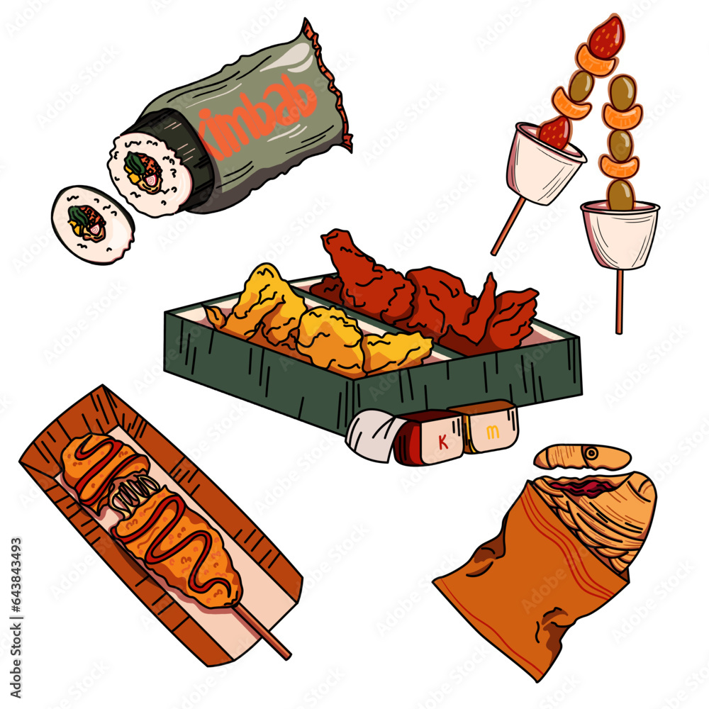 korean street food set, korean fried chicken, tanghulu, corn dog ...