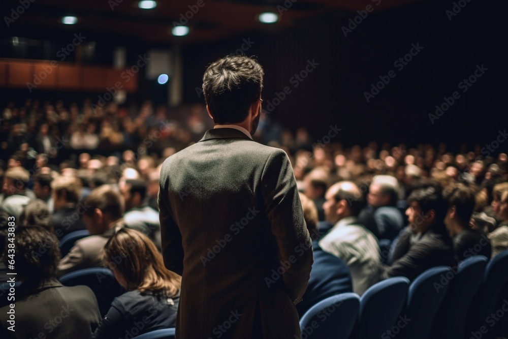 Speaker at business event in front of audience, generative ai. Stock Illustration | Adobe Stock