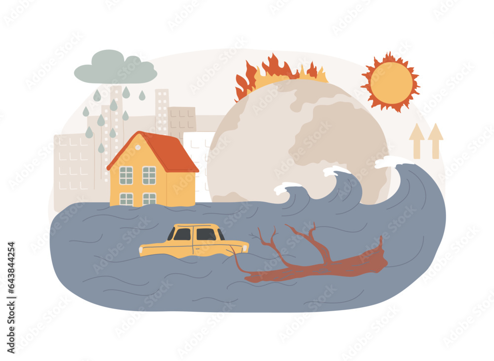 Sea level rise isolated concept vector illustration. World ocean rise ...